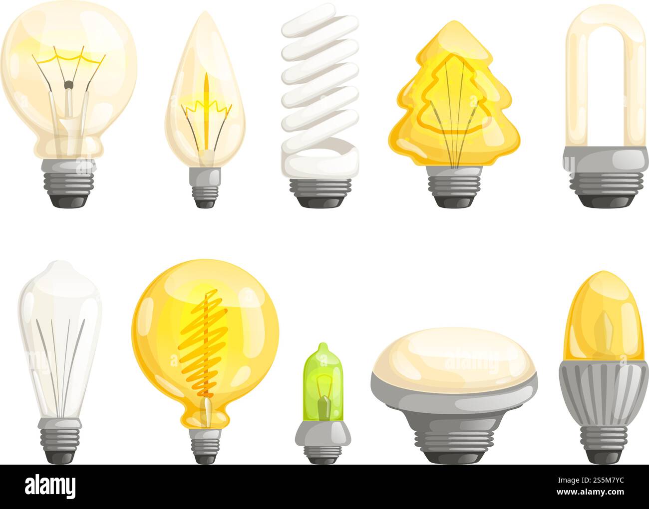 Modern bulbs collection. Idea lamp lighting cartoon vector pictures ...