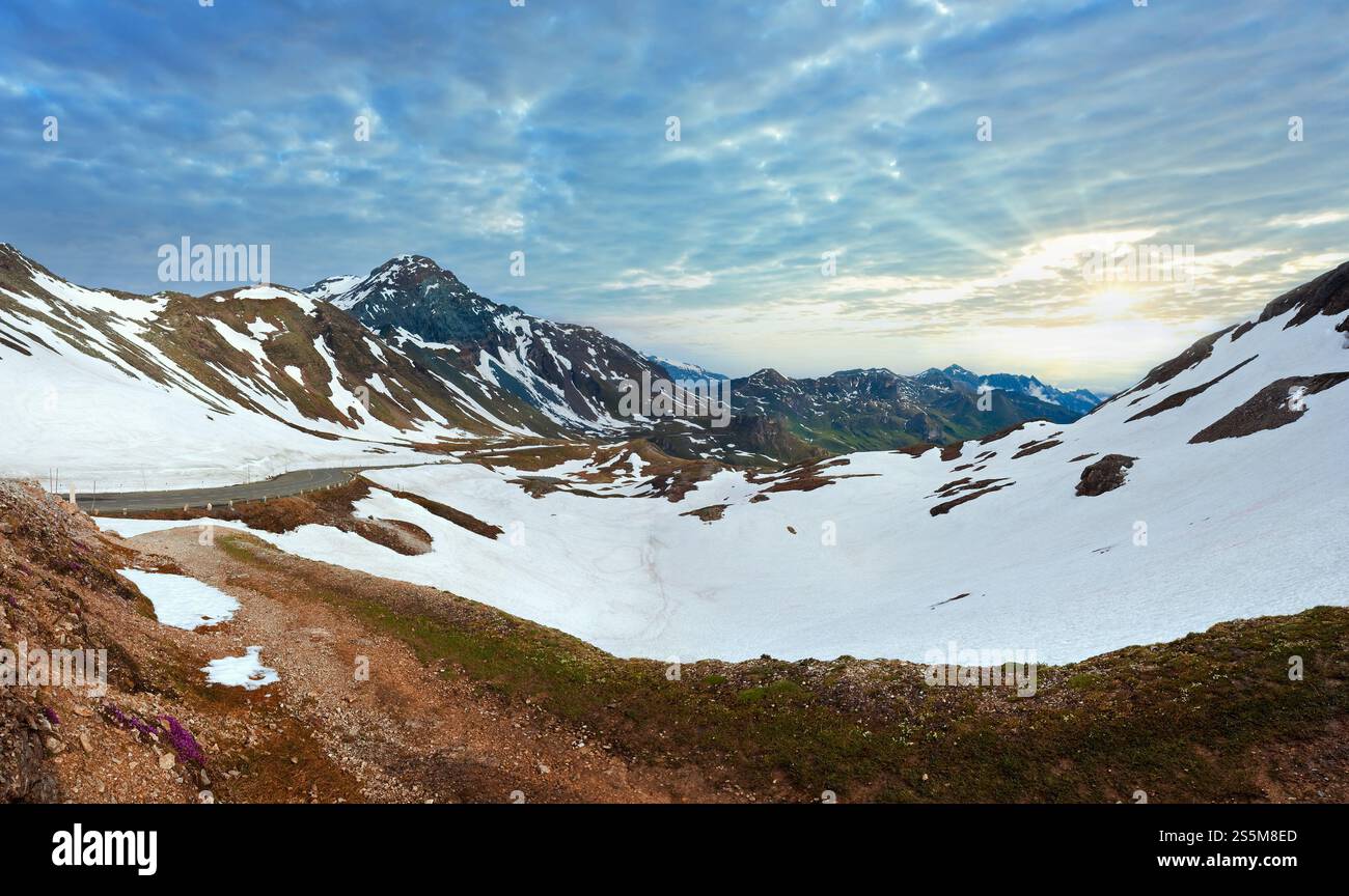 Summer (June) Alps mountain and winding road (view from Grossglockner ...
