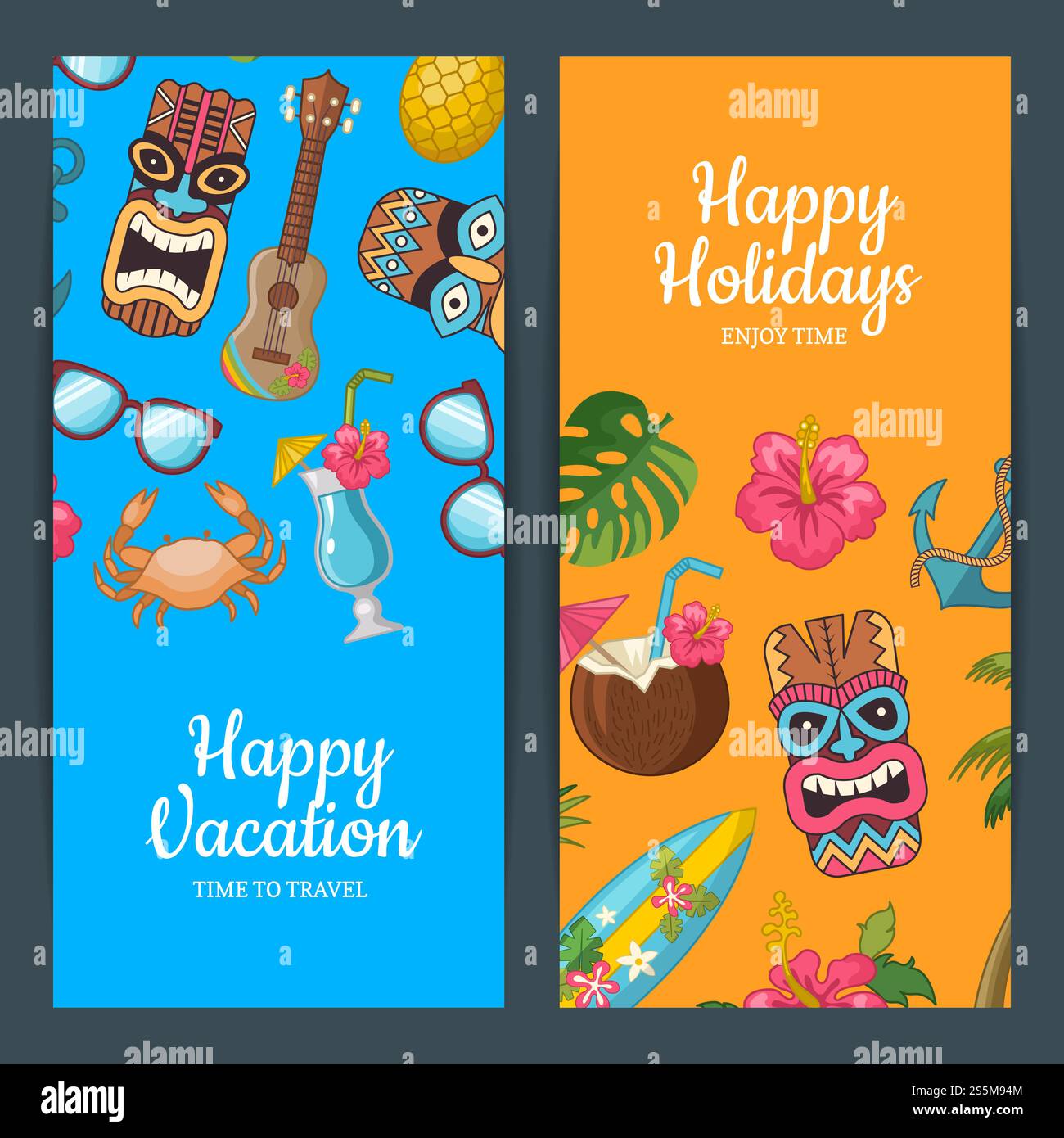 Vector cartoon summer travel elements web banner and poster for website ...