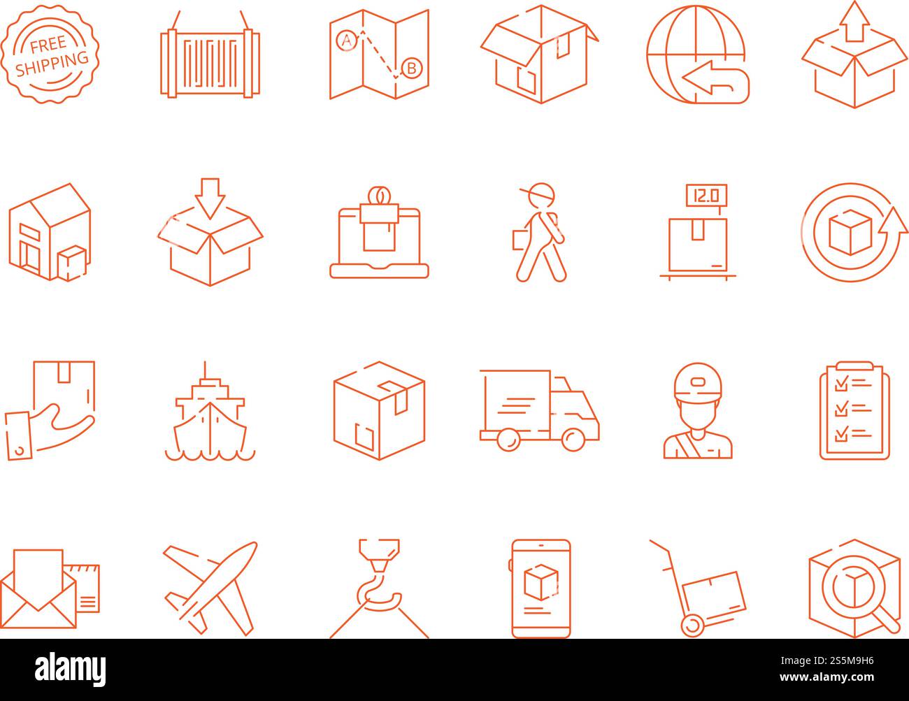 Shipping and delivery icon. Courier returned mail logistics sea freight ...