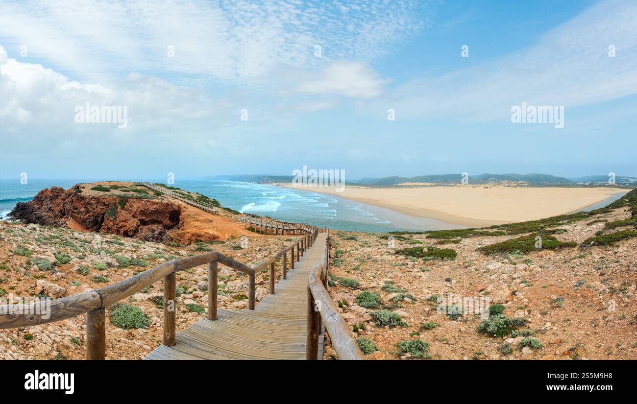 Summer Atlantic coast and lookout point at sandy beach Praia da ...