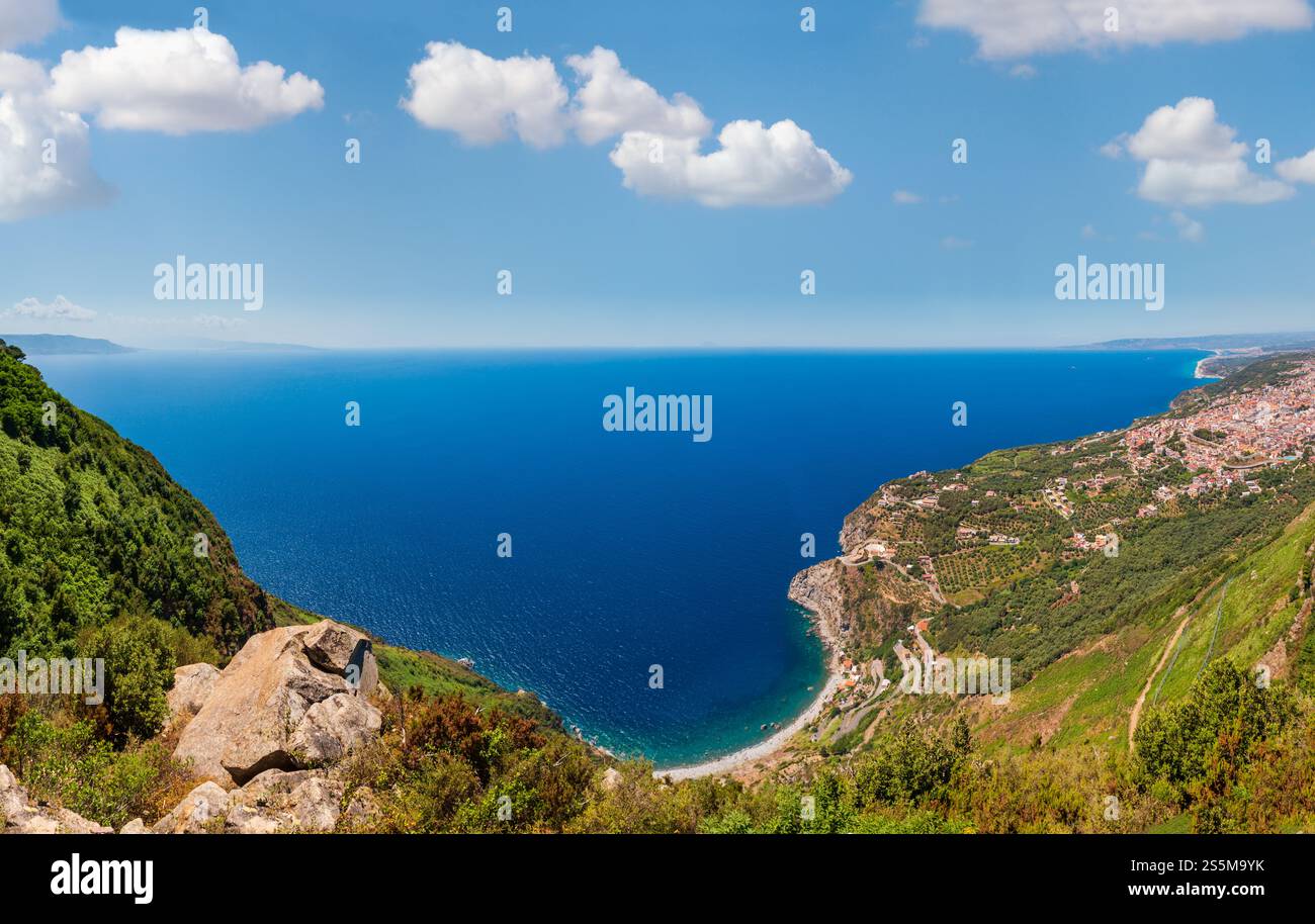 Summer picturesque Tyrrhenian sea Calabrian coast view from Monte Saint ...