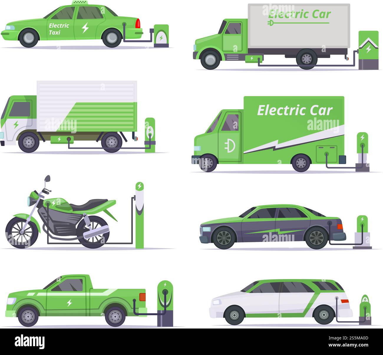 Eco cars. Save weather electricity vehicles vector green collection ...