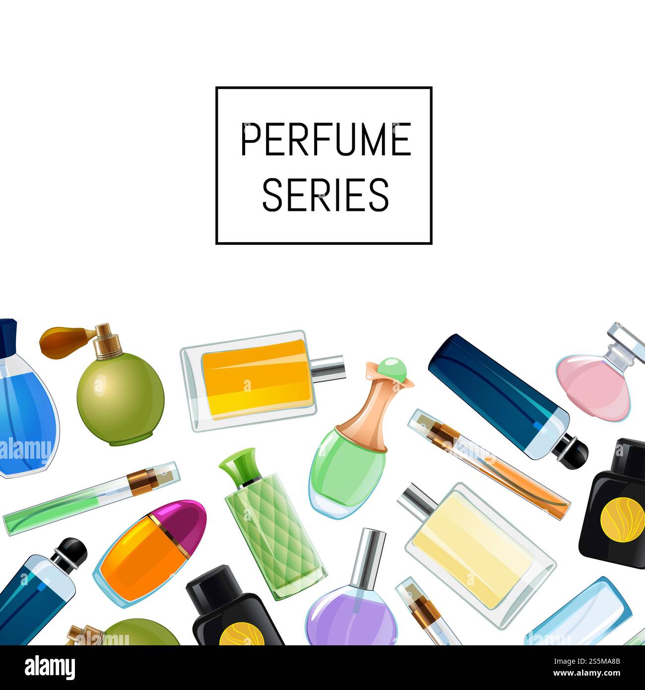 Vector colored perfume bottles cosmetic background illustration page ...