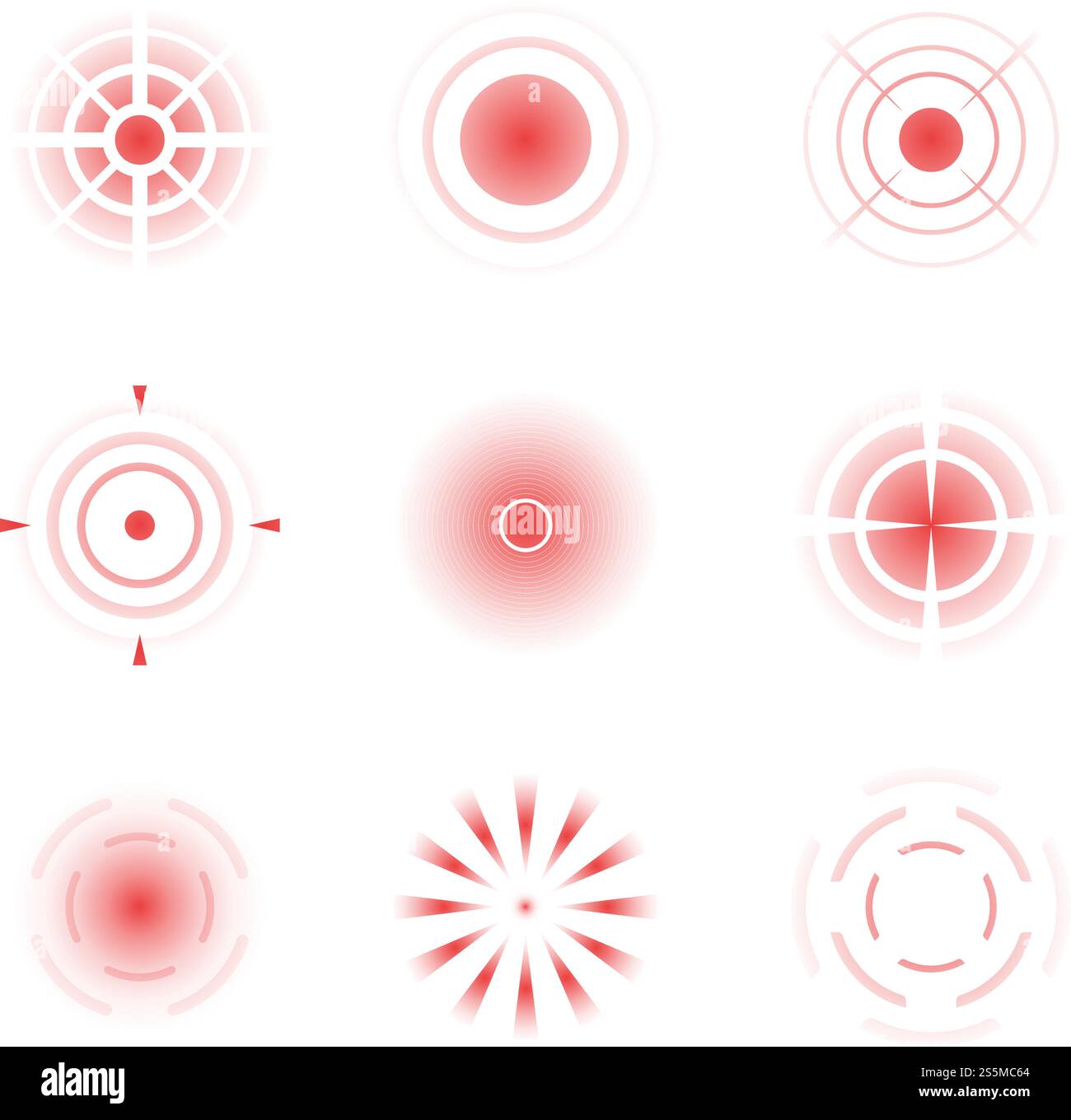 Pain red rings. Male female headache bones painful target vector radial ...