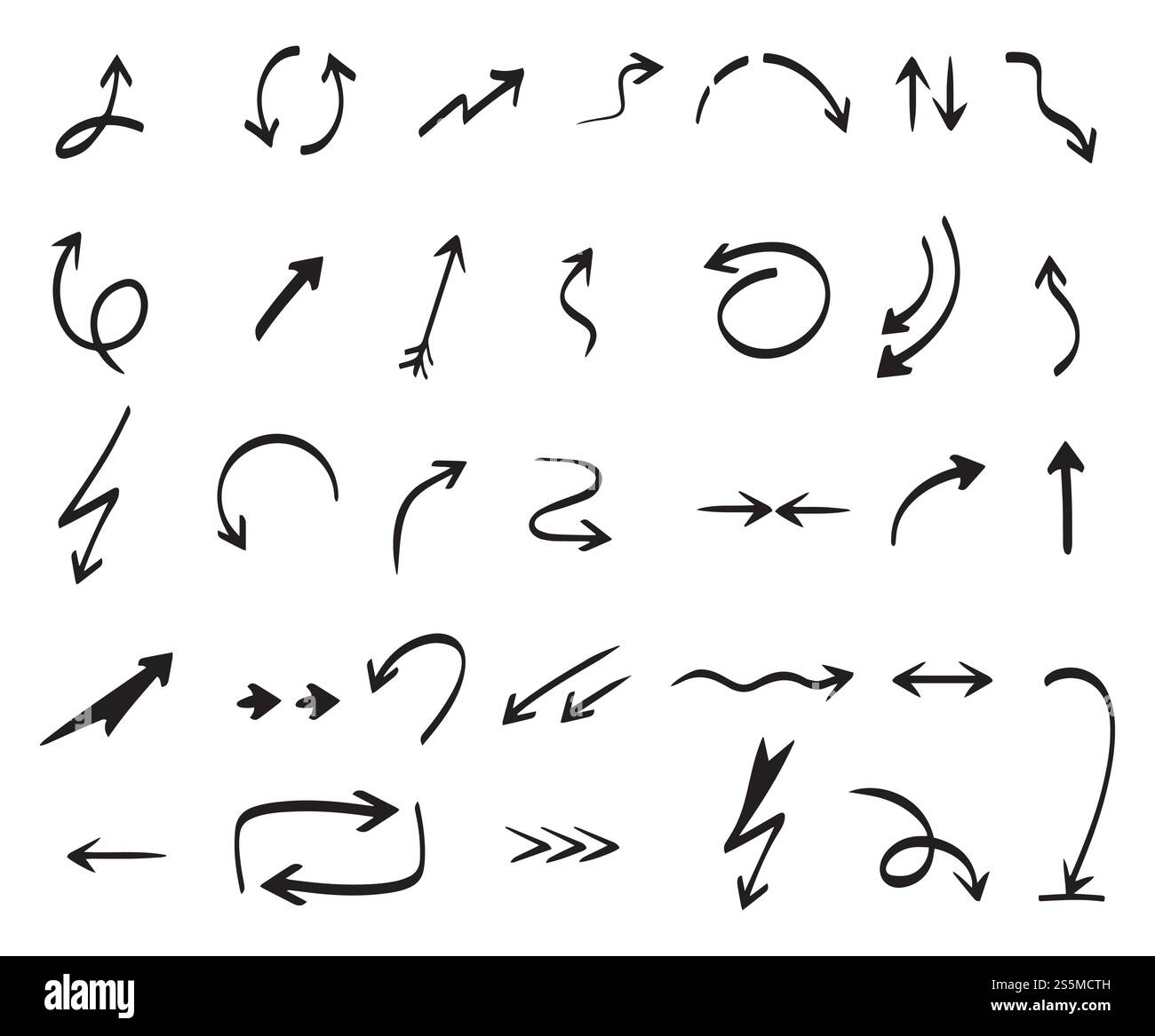Arrows collection. Hand drawing abstract shapes coordination direction ...