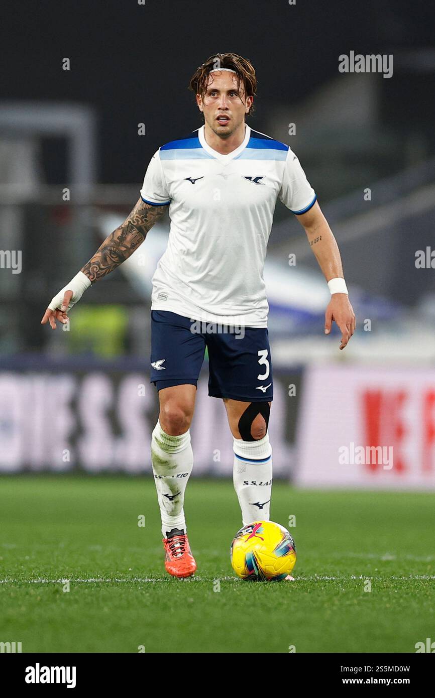 Rome, Lazio, Italy. 10th Jan, 2025. Lazio's Luca Pellegrini controls the ball during Serie A ...