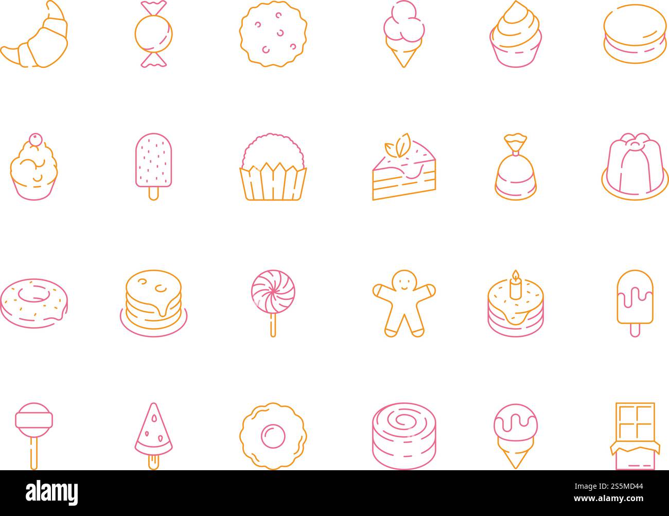 Colored dessert icons. Birthday sweets cakes candy tiramisu delicious ...