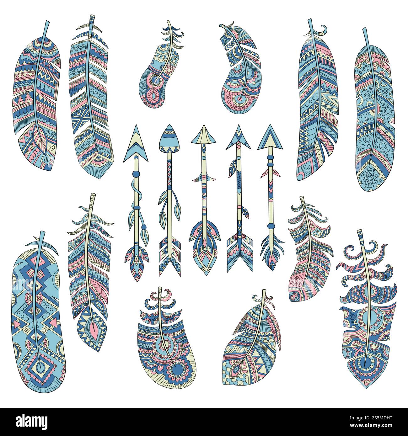 Colored tribal feathers. Arrow with pattern traditional american indian ...