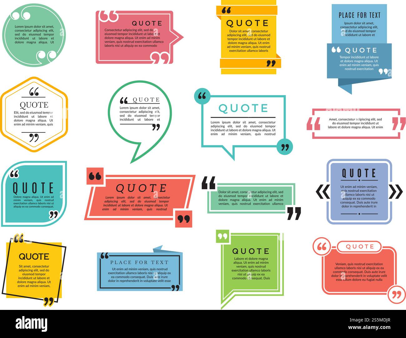 Quotes shapes. Text boxes remark sentences quotes vector typography ...