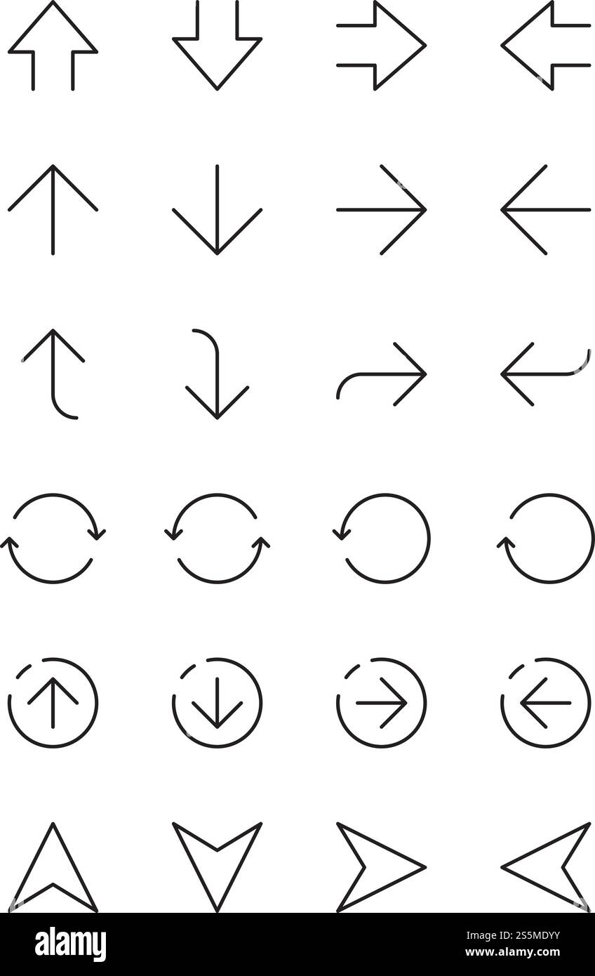 Simple arrows. Ui interface navigation thin line arrows left right up down vector infographic ...