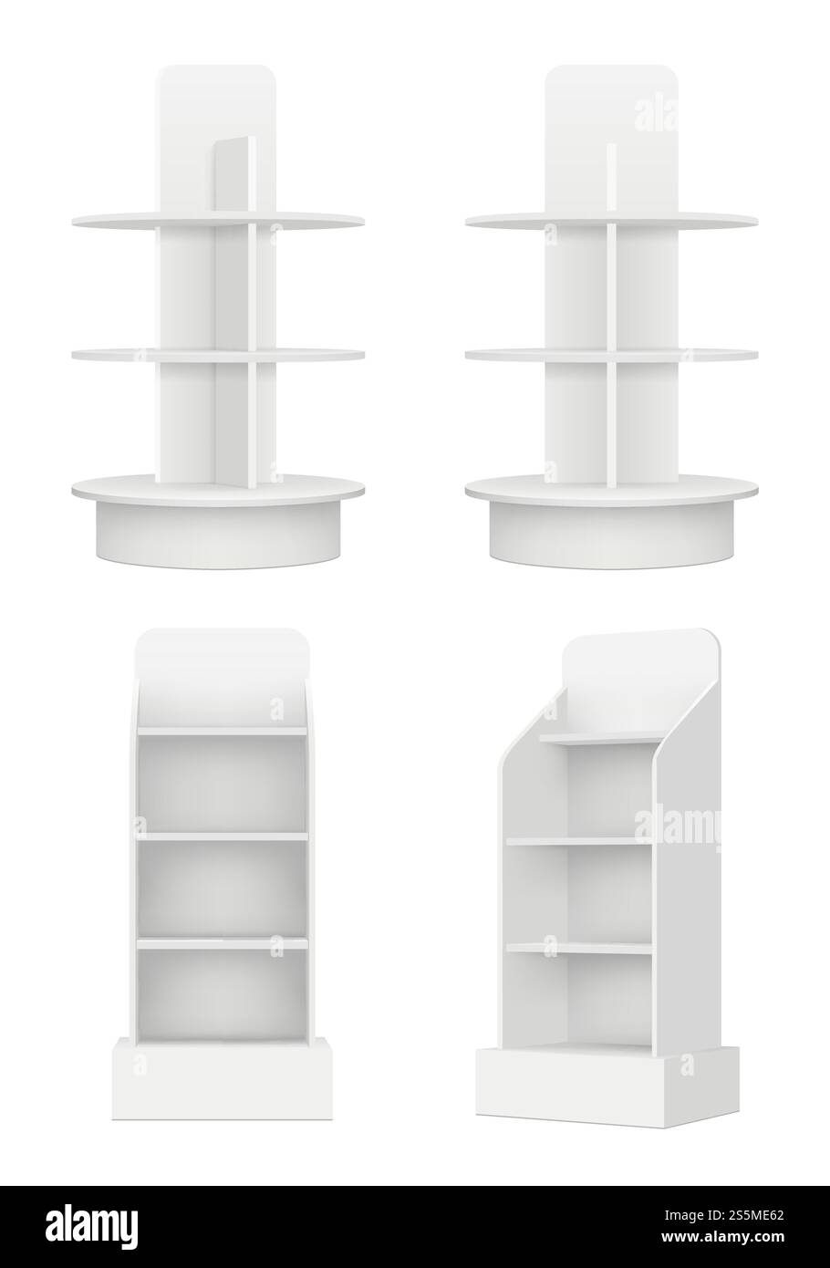 Blank racks with shelves. Market advertising empty modern information ...