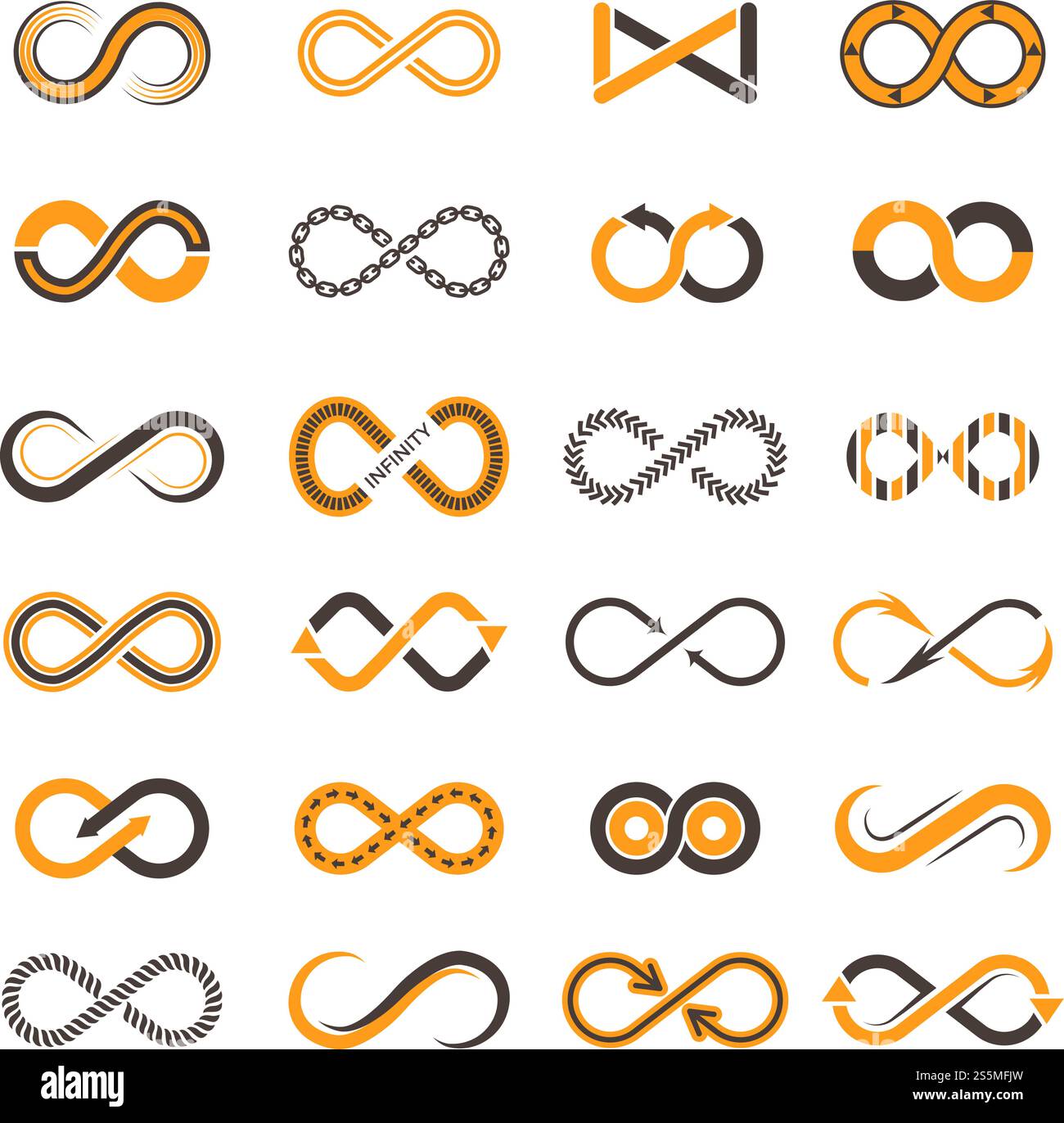 Infinity icons. Contouring shapes of eternity vector two-color symbols ...
