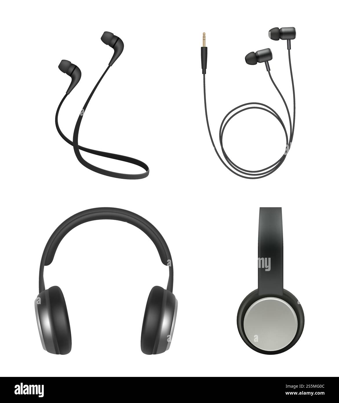 Earphones realistic. Headphone music accessory electronic items vector ...