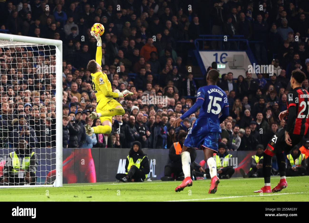 Bournemouth goalkeeper Mark Travers saves a shot during the Premier ...