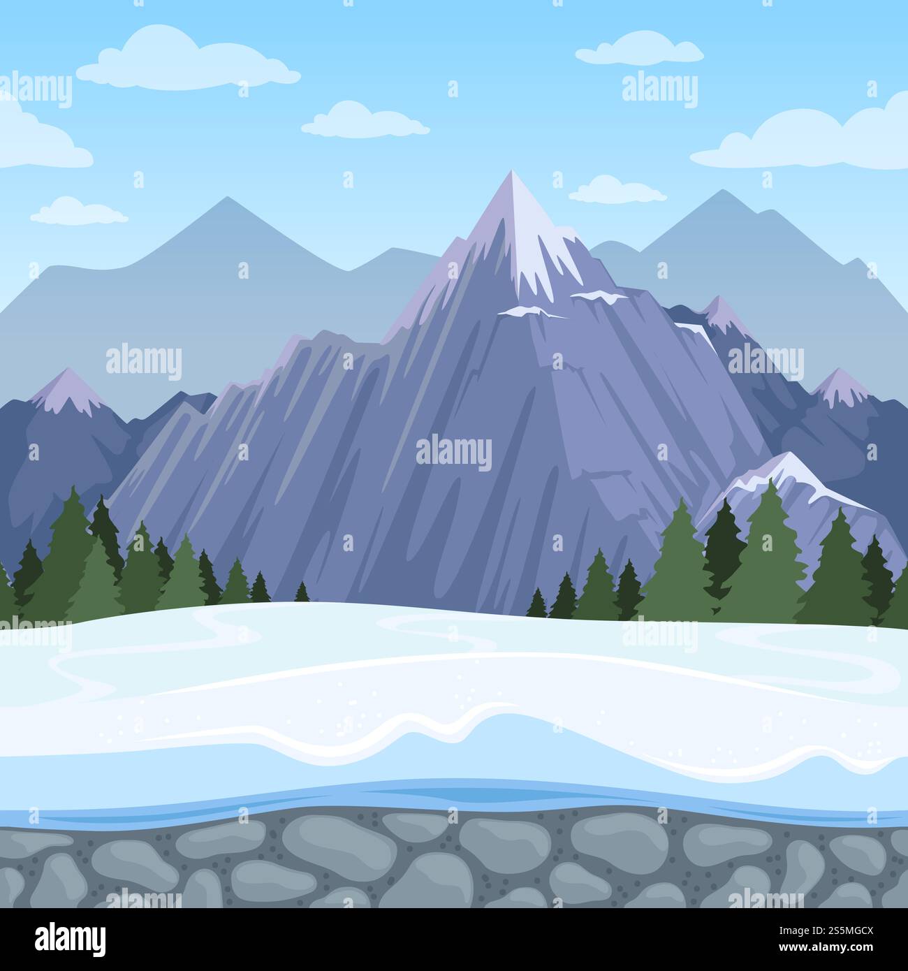 Mountain seamless background. Outdoor cartoon hills landscape of relief ...
