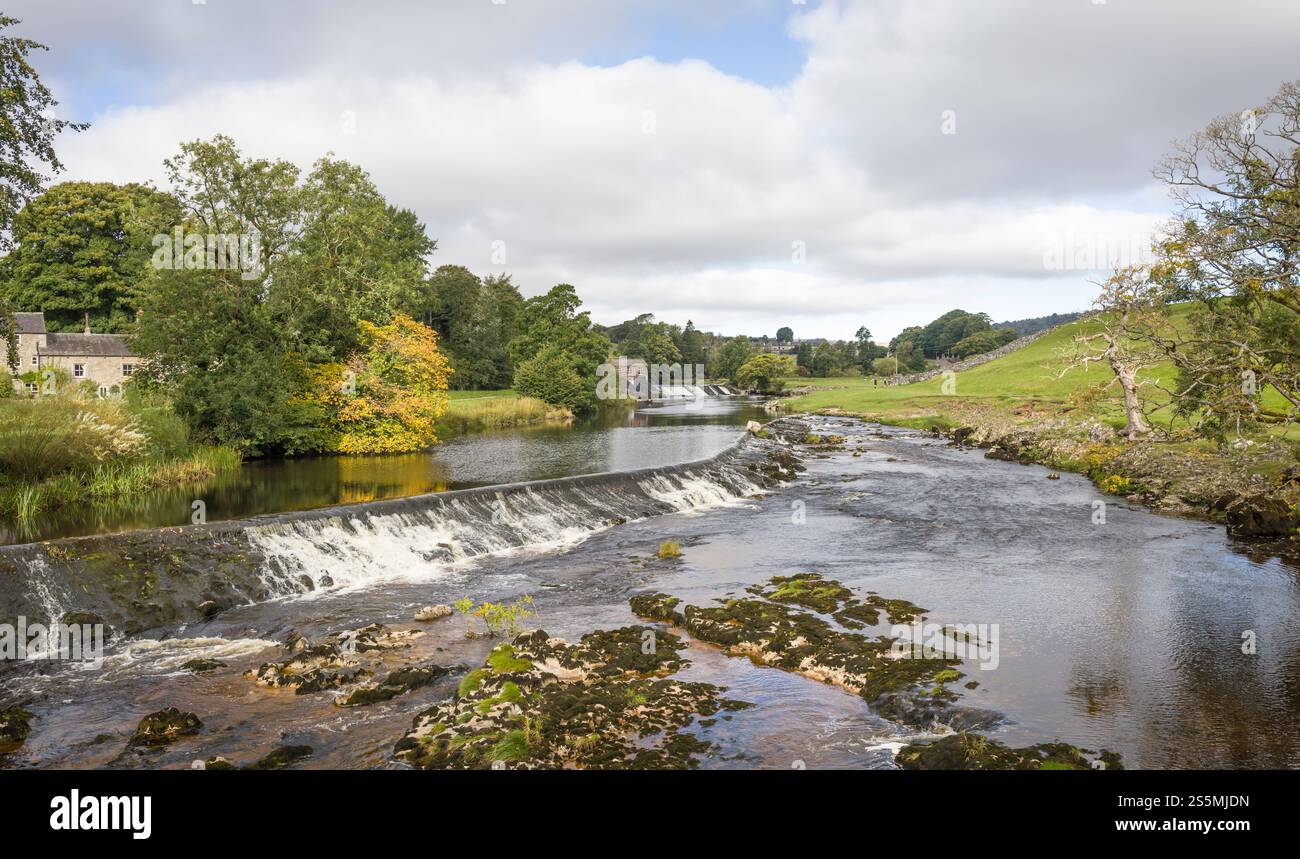 Weir on the Dales Way, River Wharfe at Linton Falls. Grassington ...
