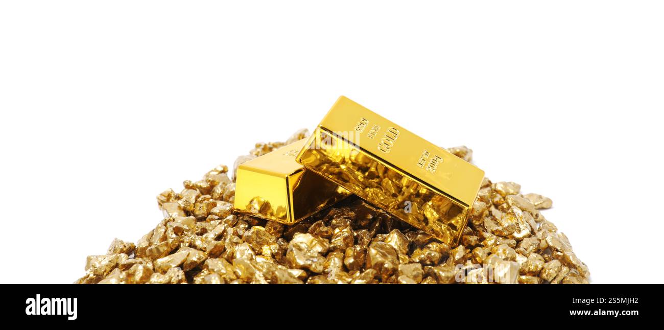 Gold nuggets and bars isolated on white Stock Photo - Alamy