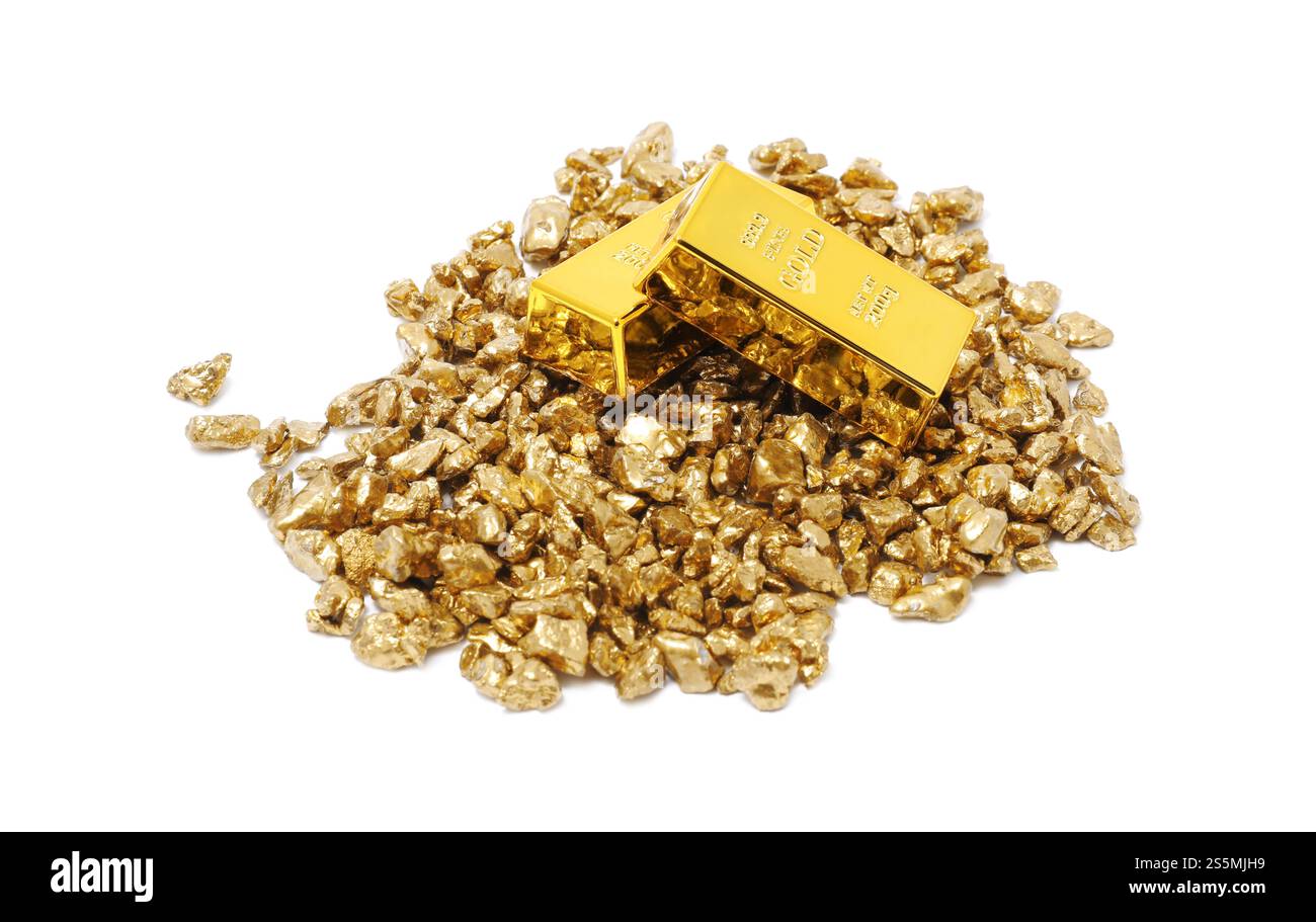 Gold nuggets and bars isolated on white Stock Photo - Alamy