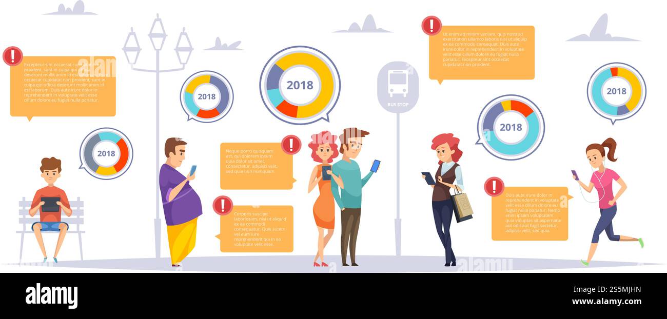 People gadgets infographic. Male female persons chatting smartphone ...