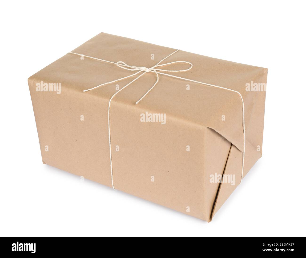 One parcel box wrapped in paper isolated on white Stock Photo - Alamy