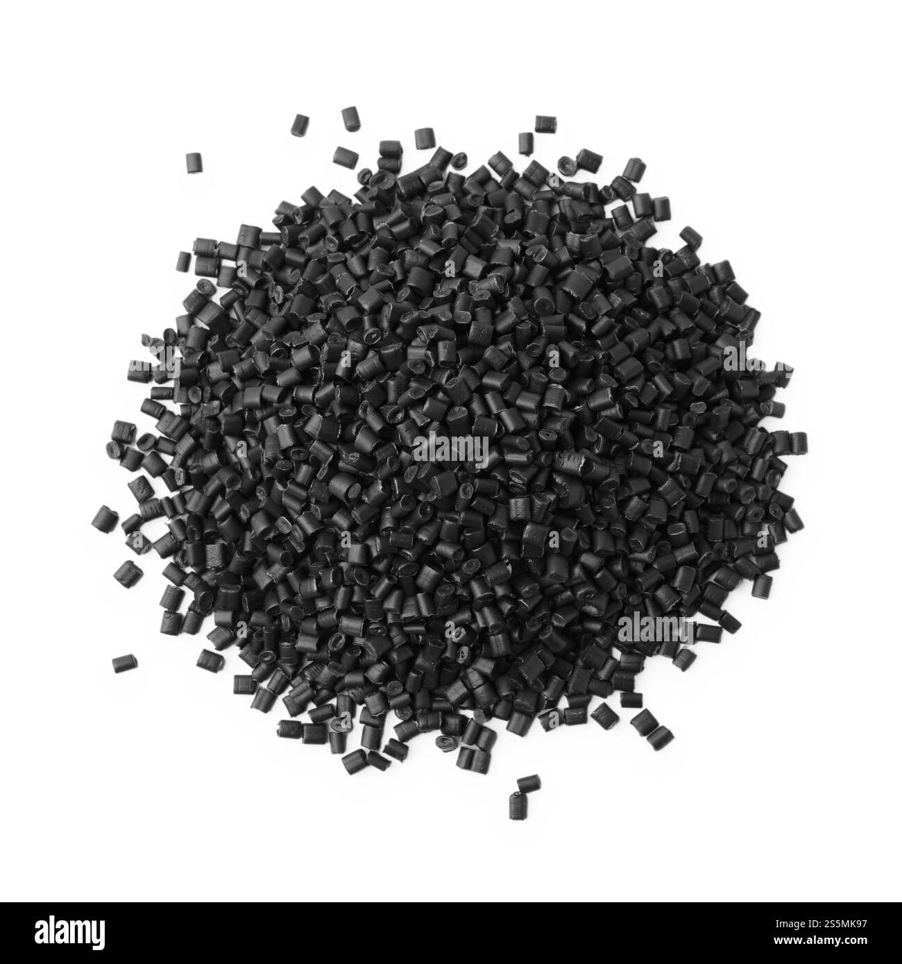 Pile of black plastic granules isolated on white, top view Stock Photo ...