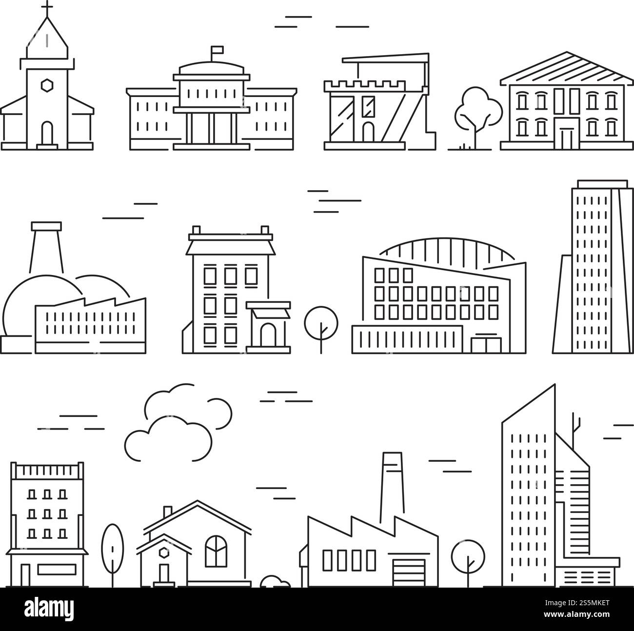 Town buildings icon. Urban architecture village houses factory living ...