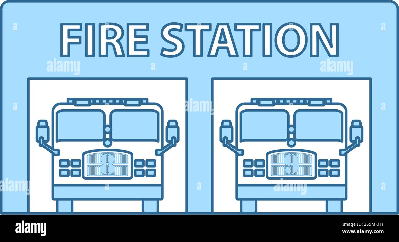 Fire Station Icon. Thin Line With Blue Fill Design. Vector Illustration ...