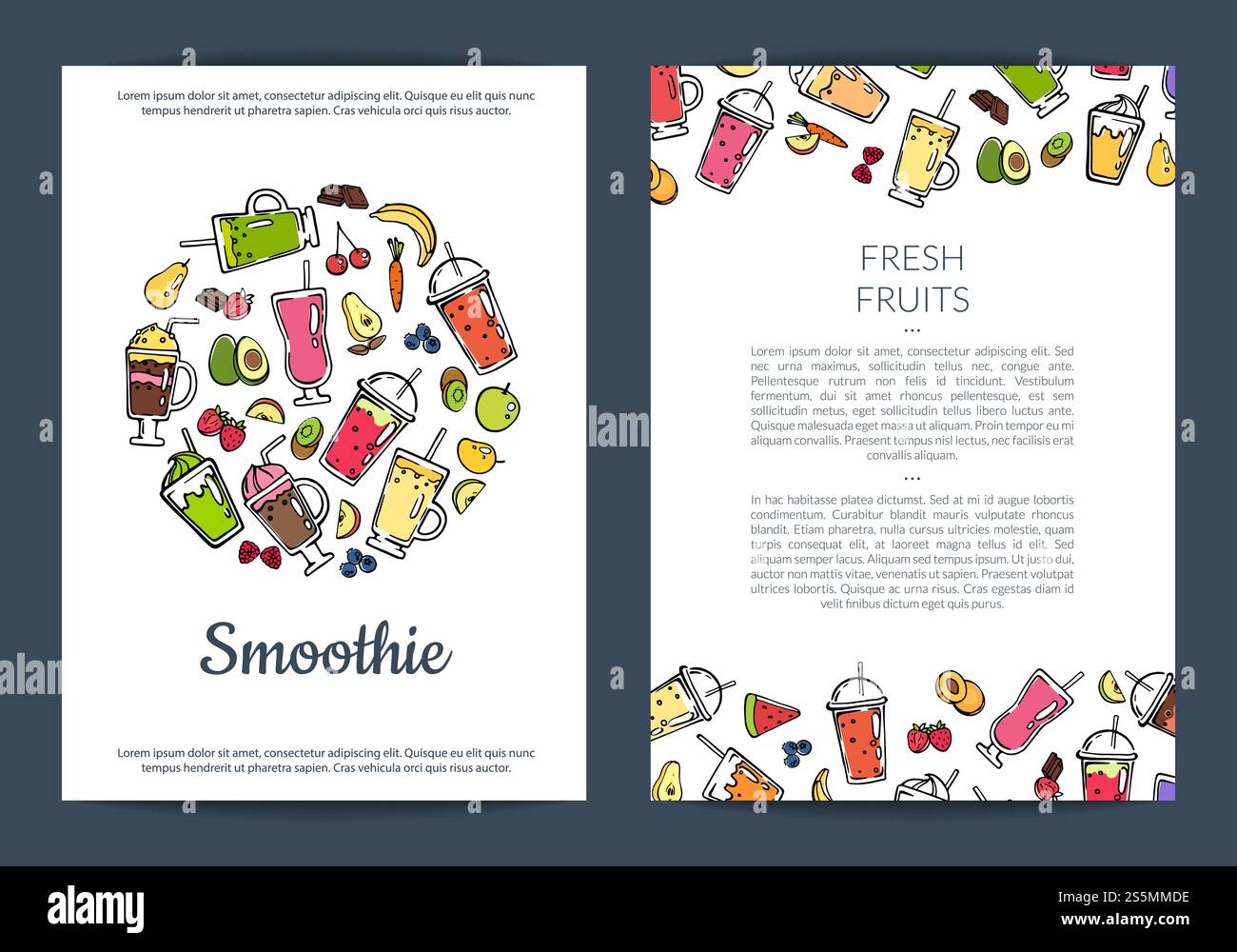 Vector doodle colored smoothie drink card or flyer template ...