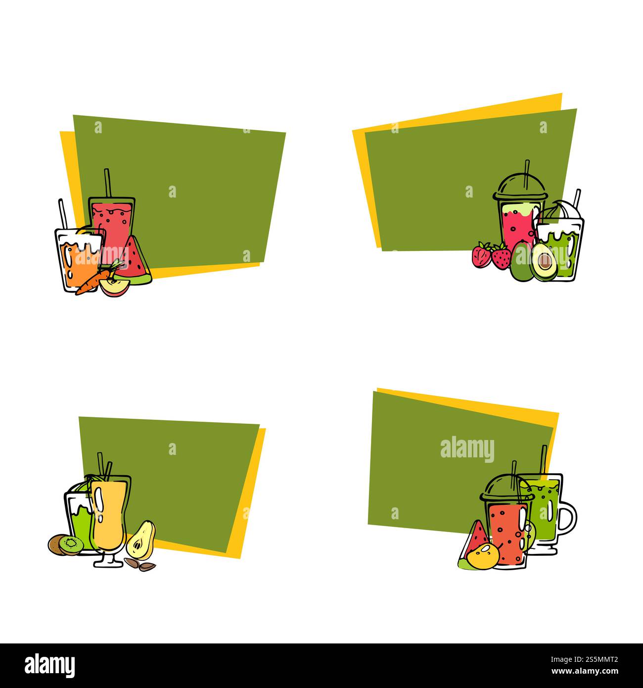 Vector doodle smoothie stickers with place for text set illustration ...