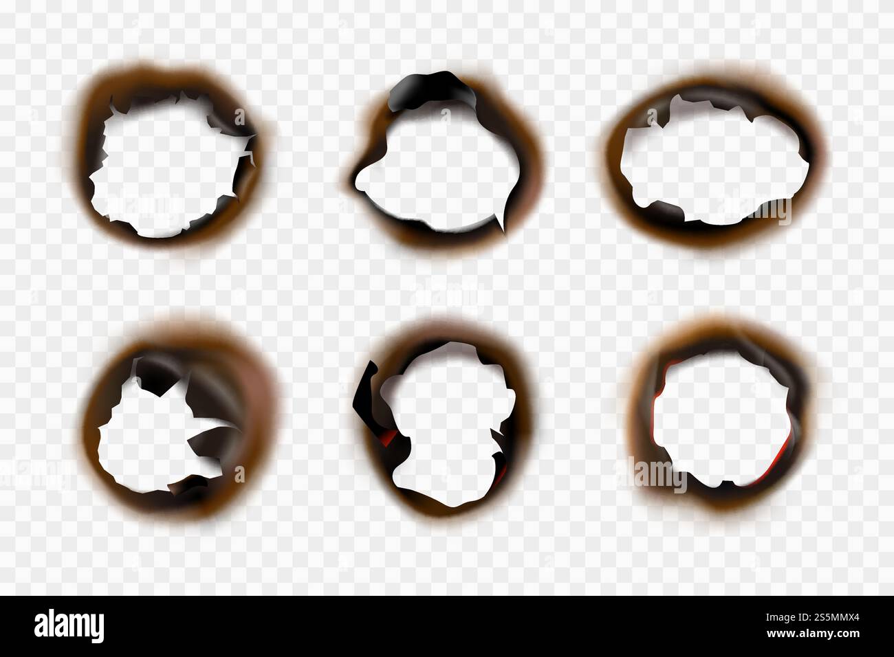 Burn paper holes. Fire damaged antique cardboard and white paper vector ...