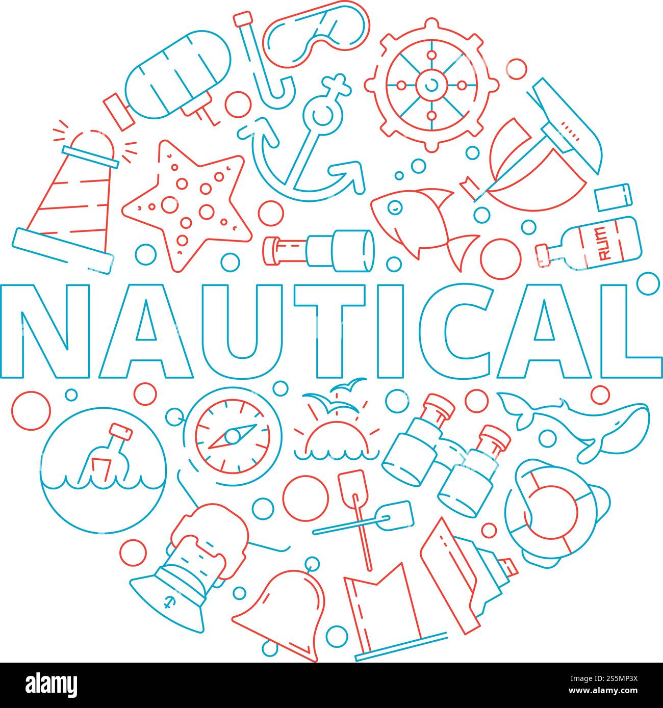 Marine concept. Nautical pictures fish boat sea captain yacht circle ...