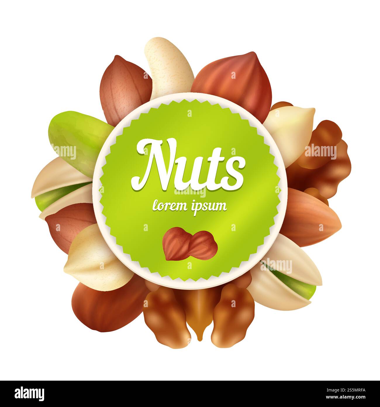 Nuts background. Healthy food snacks and peanuts collection with place ...