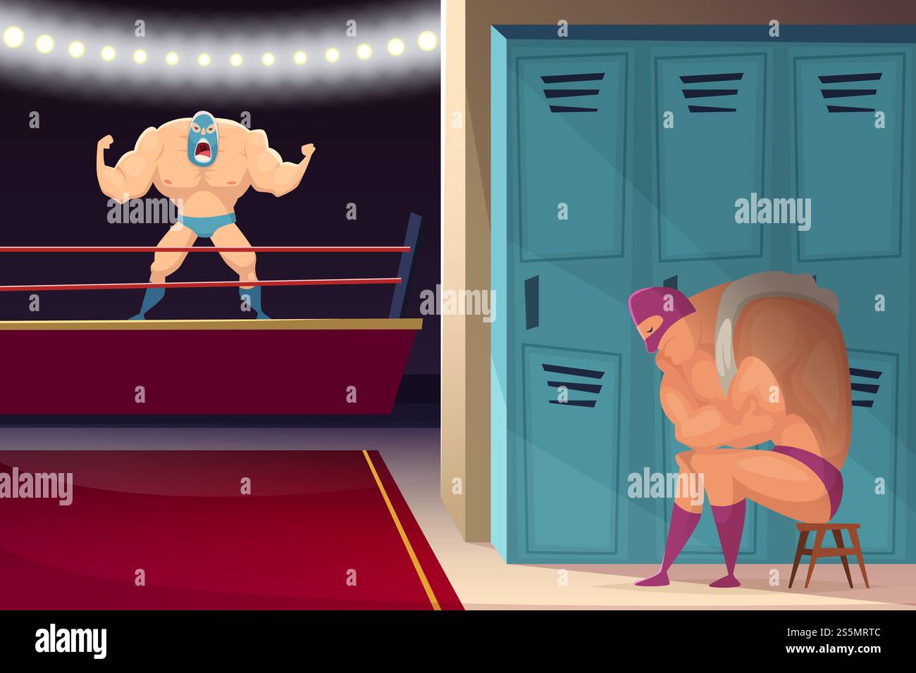 Martial fighting ring. Wrestler fighters lucha libre sport masked ...