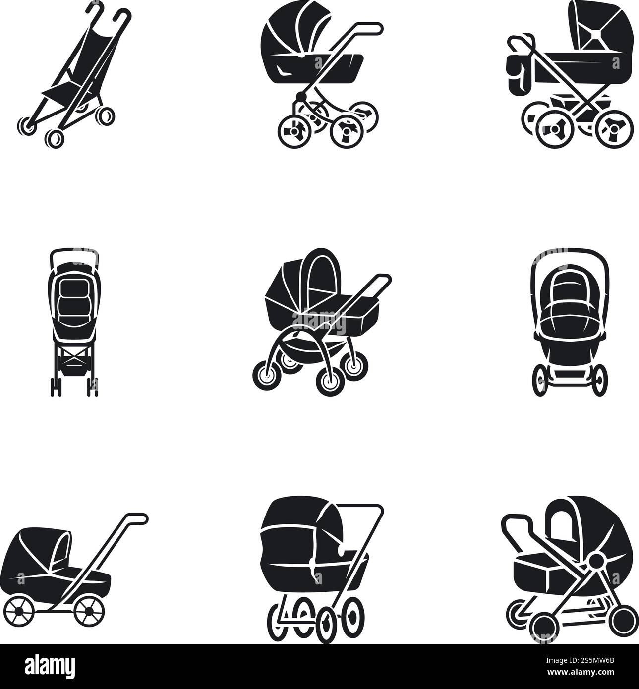 Baby stroller icon set. Simple set of 9 baby stroller vector icons for ...