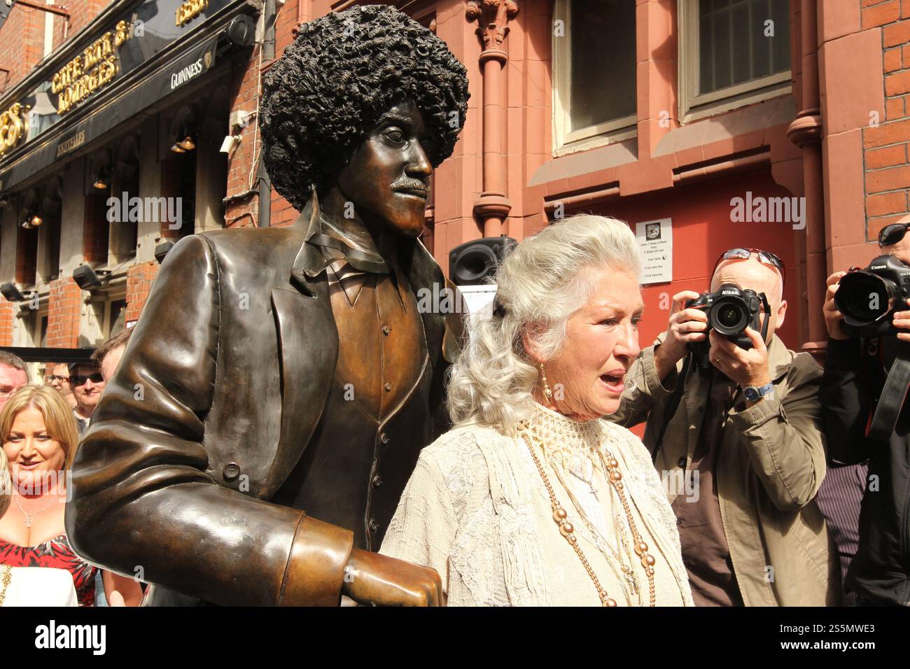 Dublin, Ireland - 15th August 2013 - Philmena Lynott with the statue ...
