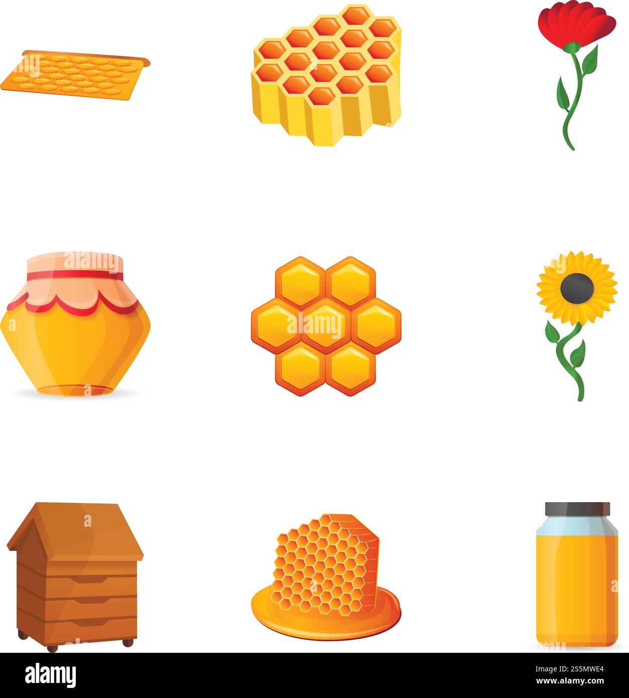 Pollen honey icon set. Cartoon set of 9 pollen honey vector icons for ...