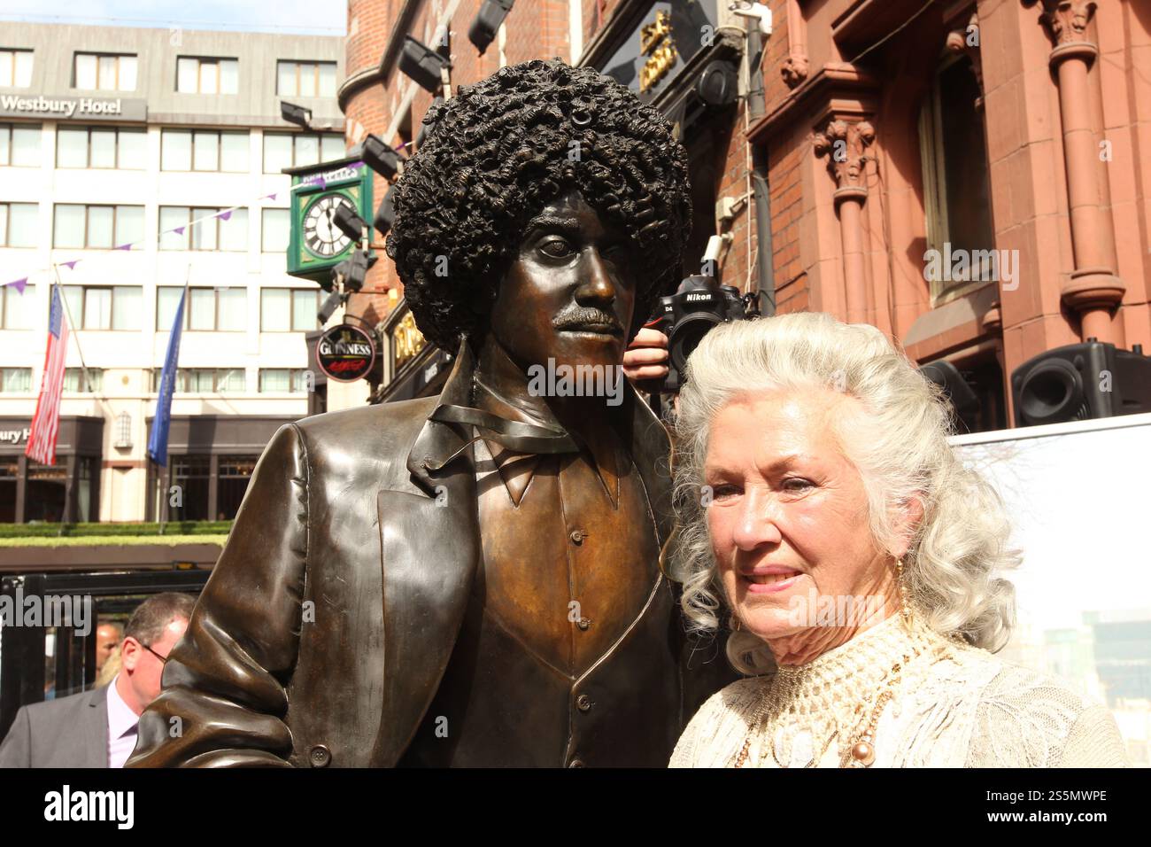 Dublin, Ireland - 15th August 2013 - Philmena Lynott with the statue ...