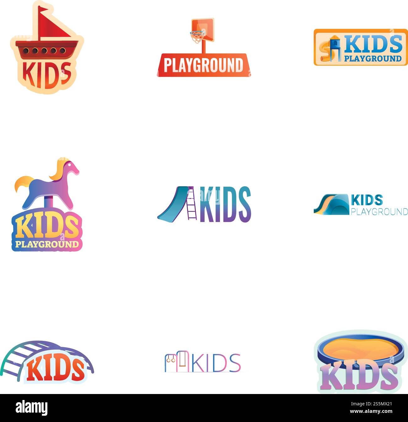 Kids city playground logo set. Cartoon set of 9 kids city playground ...