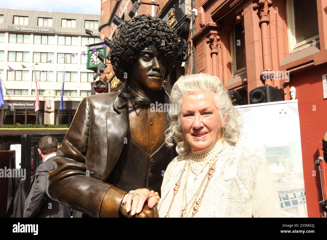 Dublin, Ireland - 15th August 2013 - Philmena Lynott with the statue ...