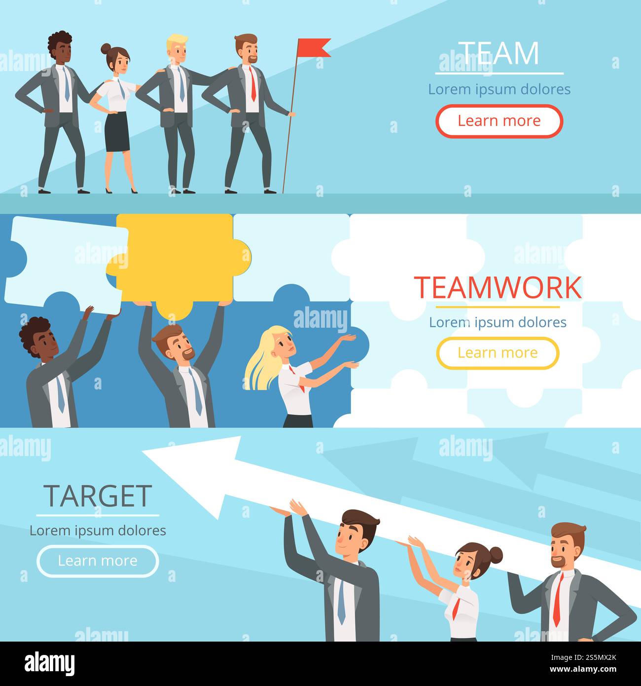 Business team banners. Managers partners collaboration at work to the ...