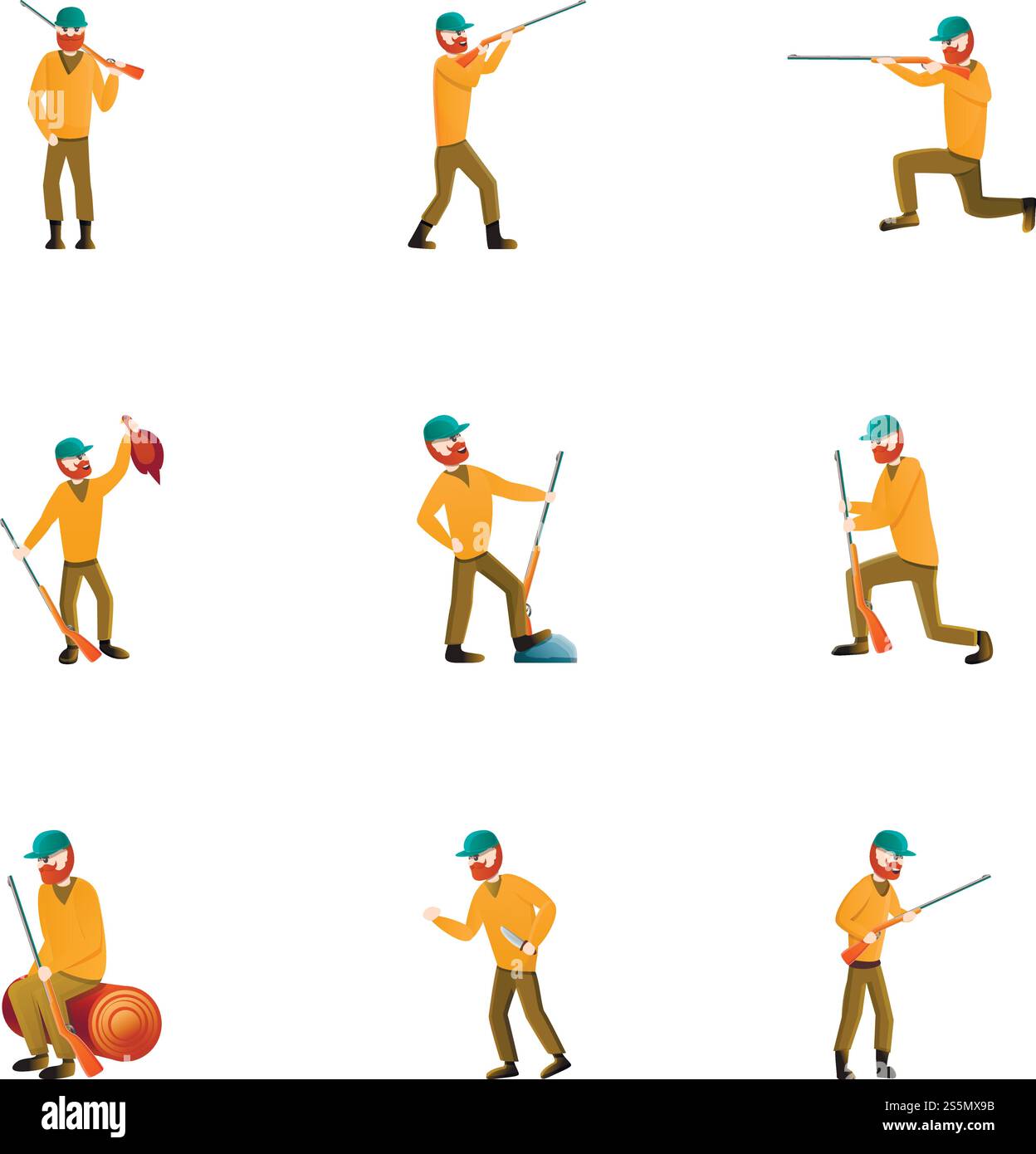 Hunter character icon set. Cartoon set of 9 hunter character vector ...
