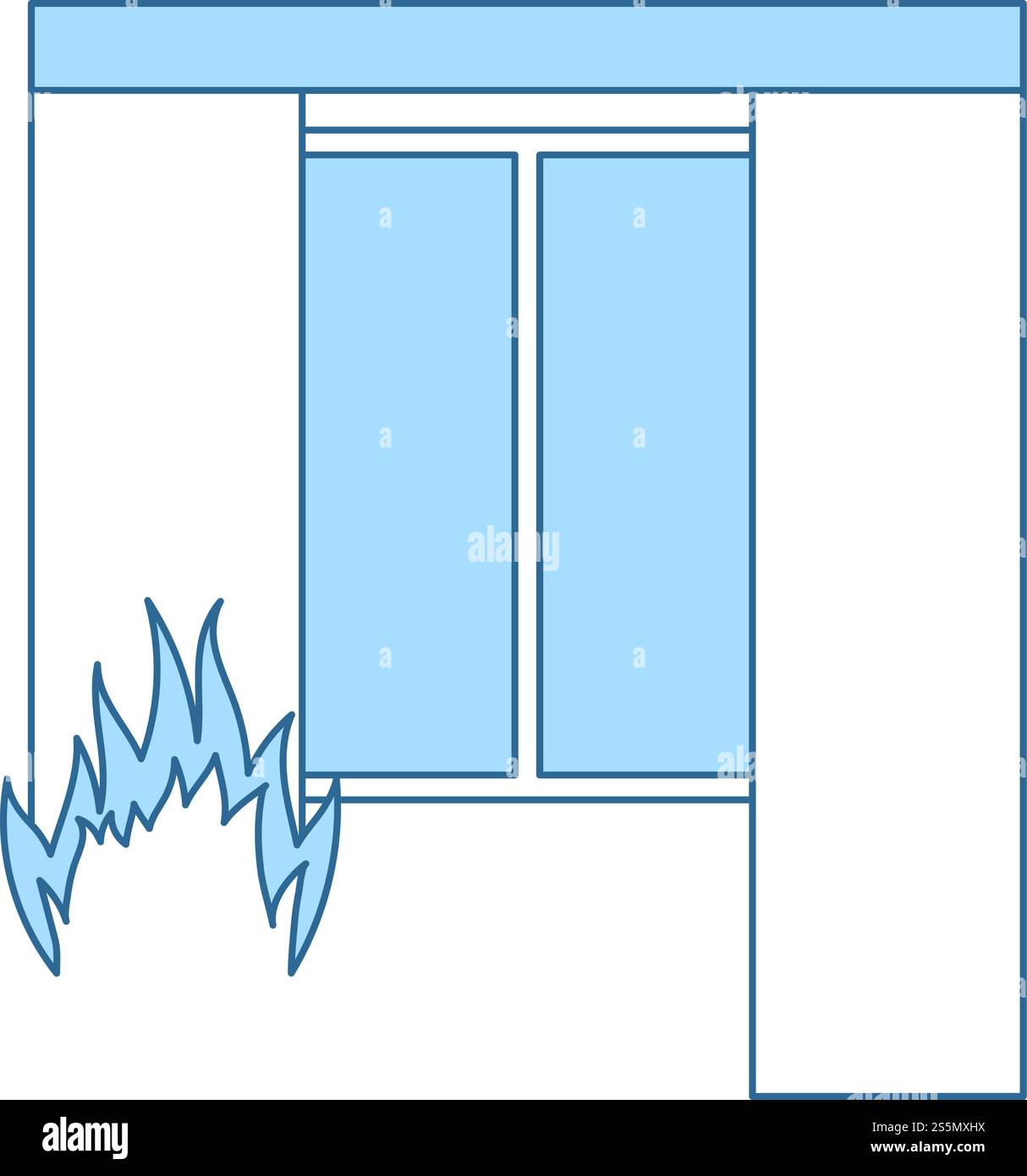 Home Fire Icon. Thin Line With Blue Fill Design. Vector Illustration ...