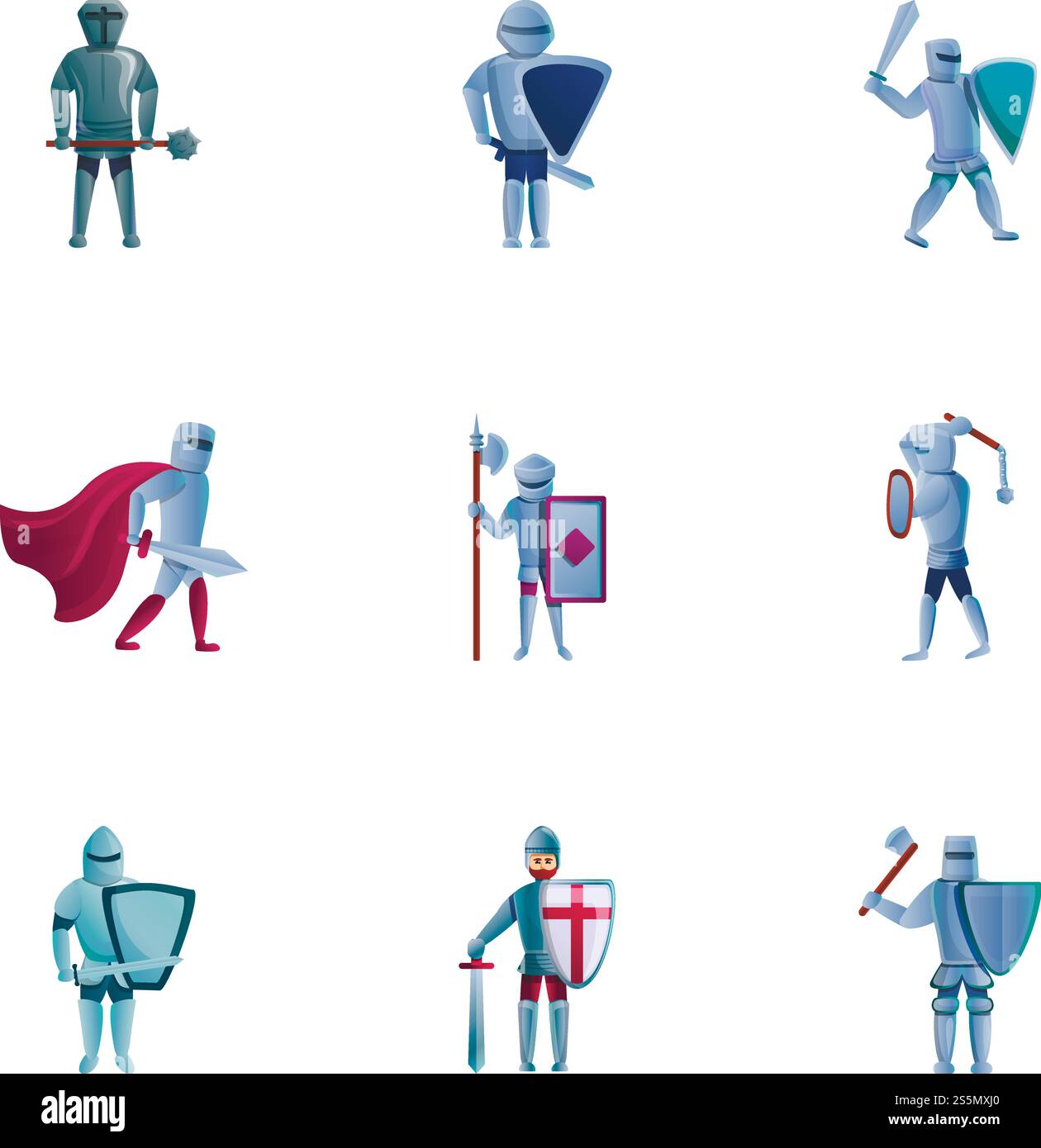 Medieval knights icon set. Cartoon set of 9 medieval knights vector ...
