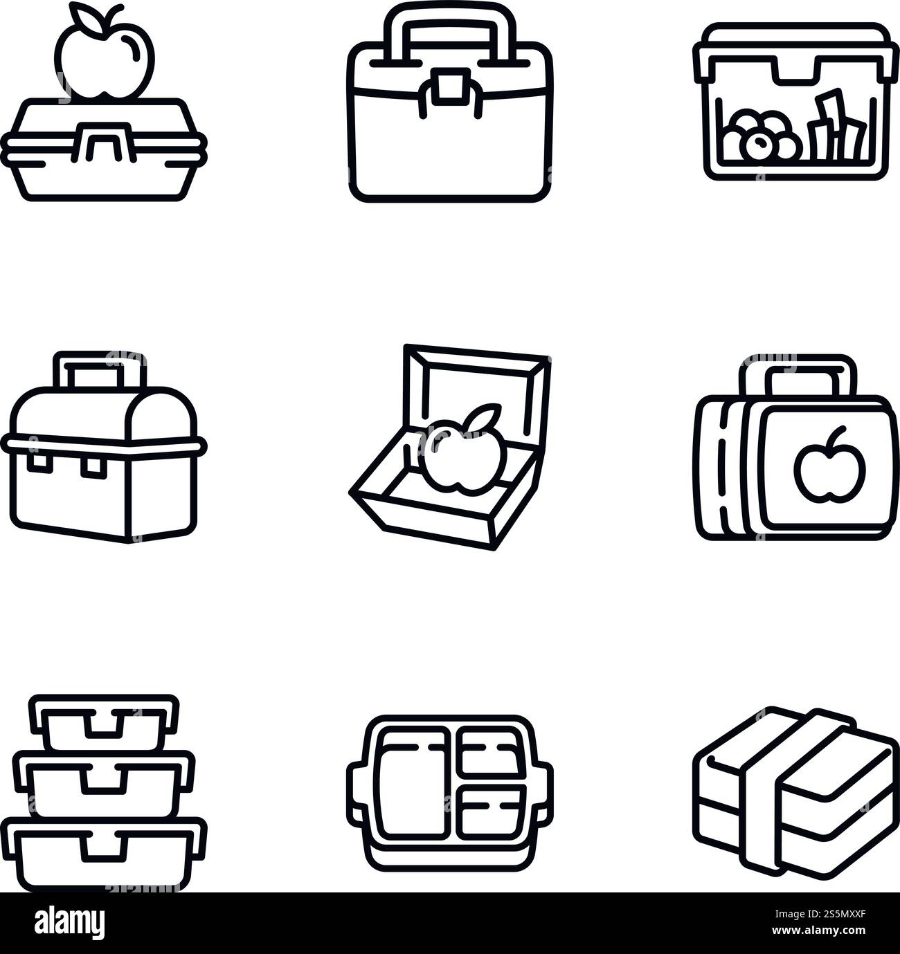 Plastic lunch box icon set. Outline set of 9 plastic lunch box vector ...
