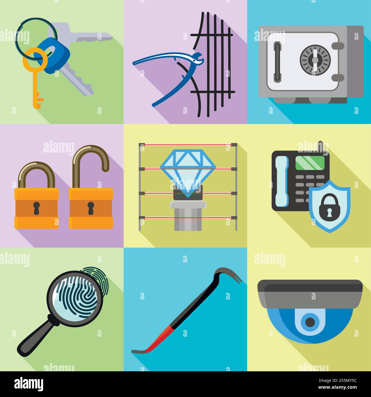 Museum security icon set. Flat set of 9 museum security vector icons ...
