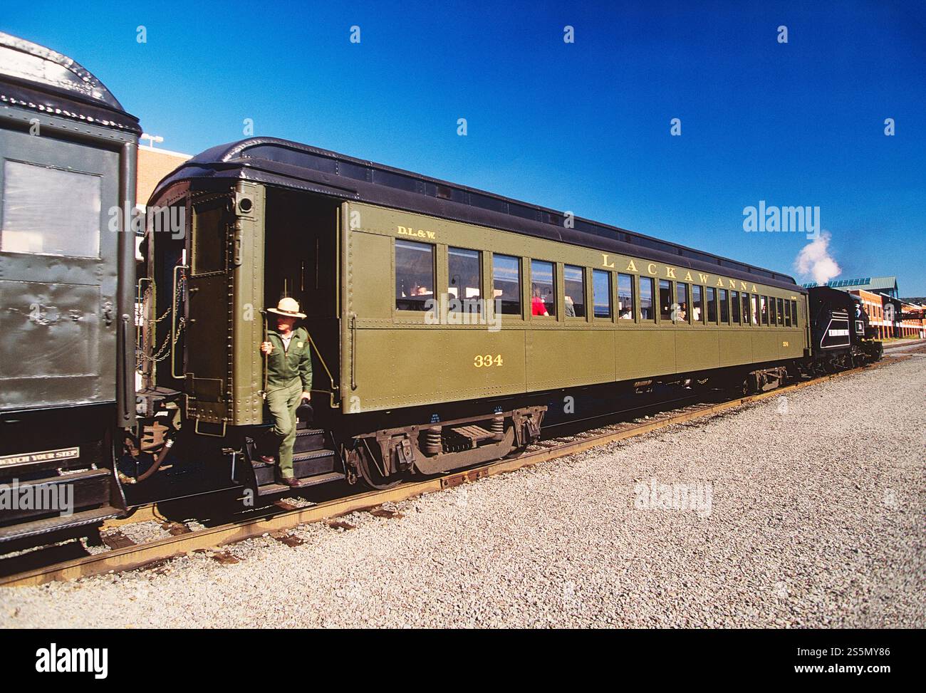 NATIONAL PARK RANGER; RAIL CAR; STEAMTOWN NATIONAL HISTORIC SITE; LARGEST COLLECTION OF ...