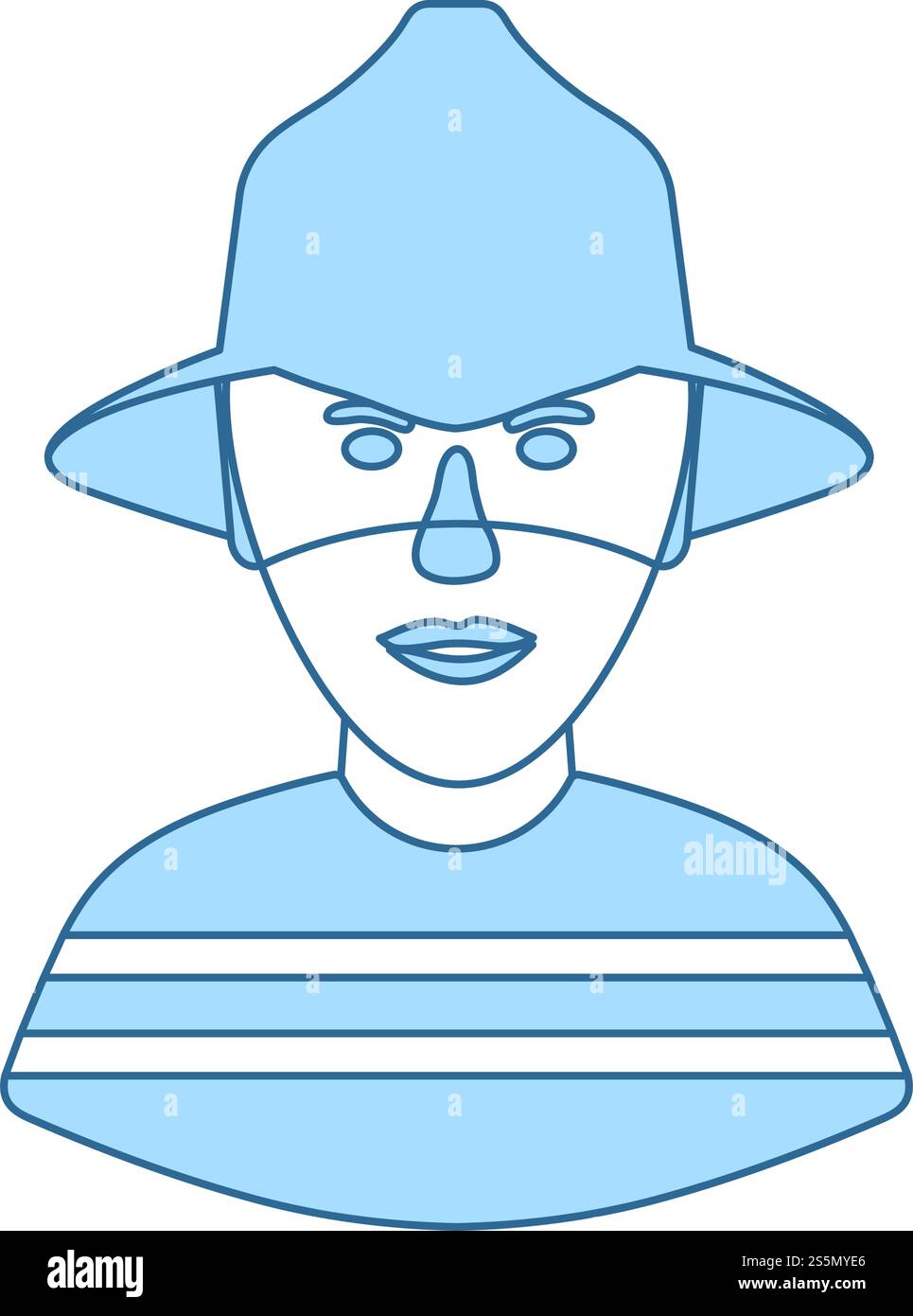 Fireman Icon. Thin Line With Blue Fill Design. Vector Illustration ...