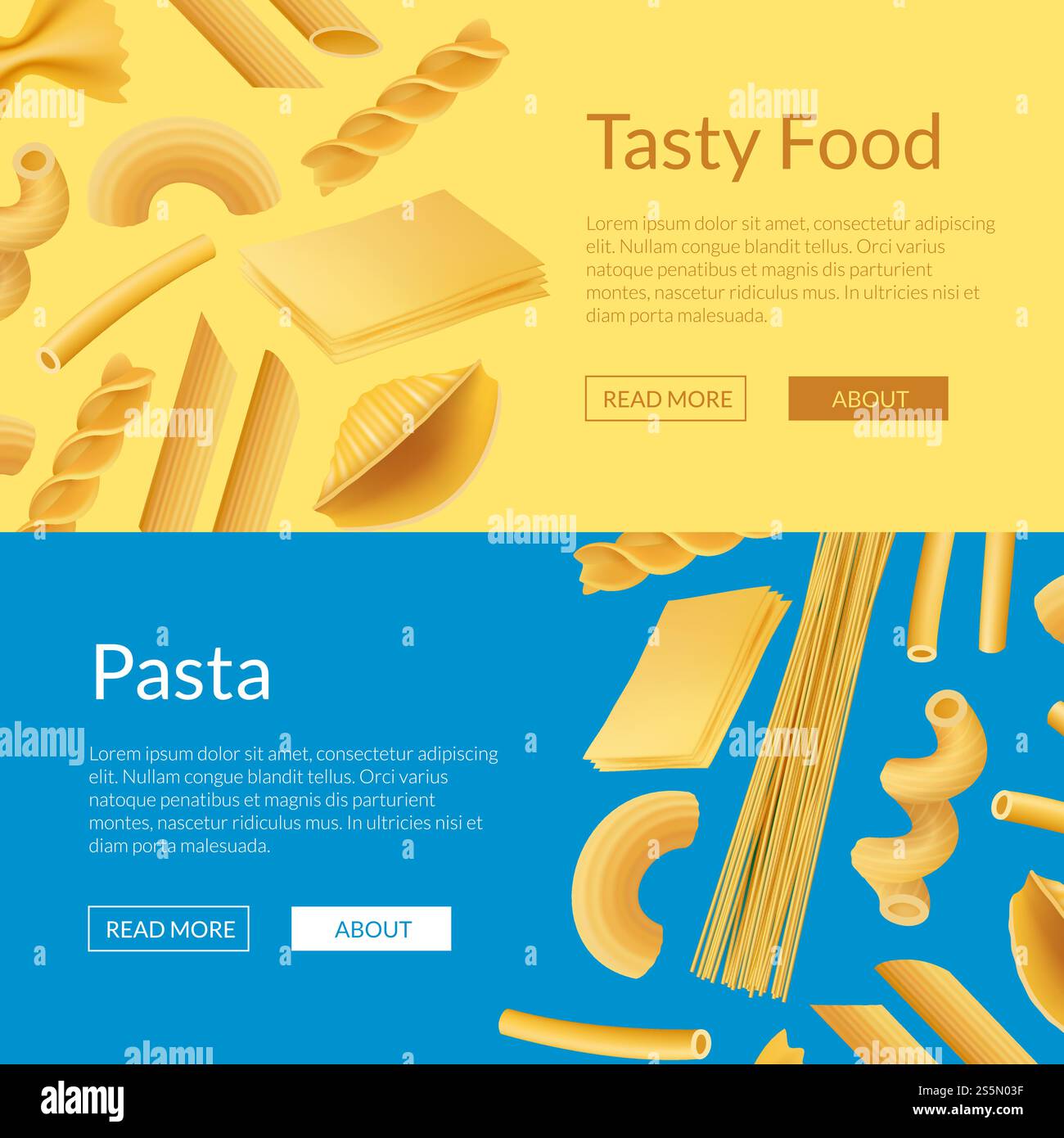 Vector realistic pasta types web banner and page poster templates ...