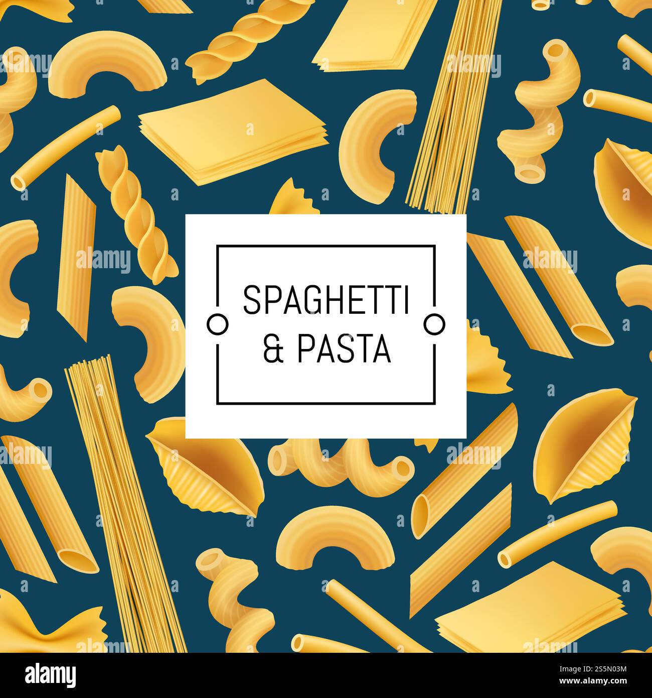Vector realistic pasta types illustration with pattern background. Web ...